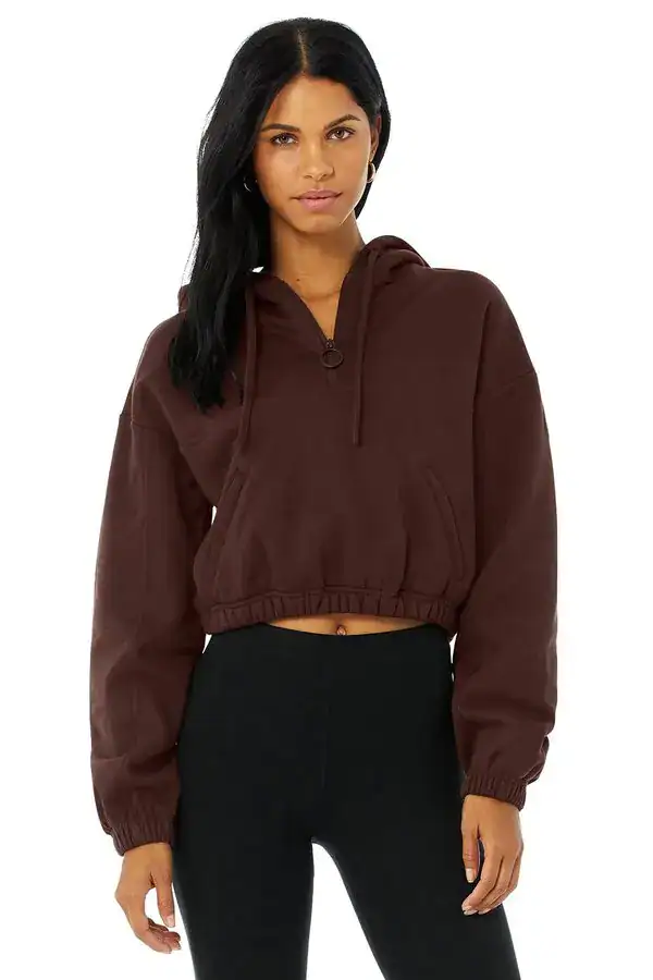 Alo Yoga Refresh Stadium Half Zip Hoodie In Cherry Cola - 40% Off